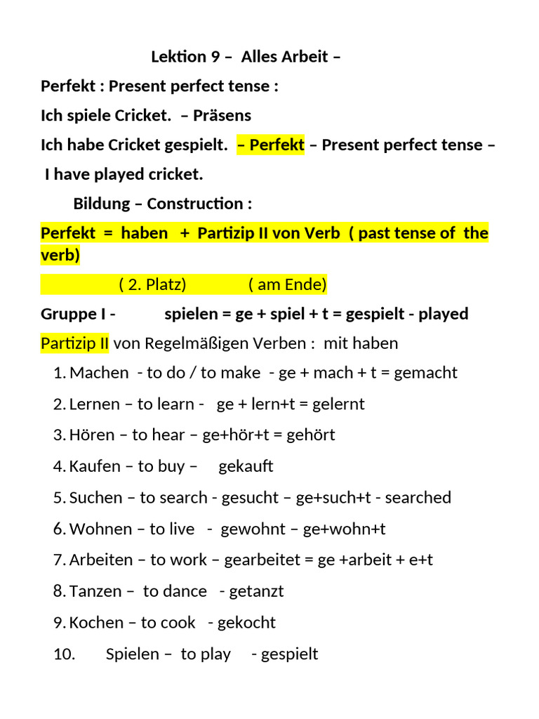 Perfekt - Verben - Liste | PDF