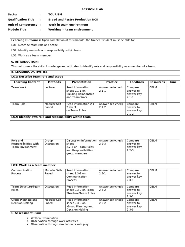 SESSION PLAN - UC2 Work in Team Environment | PDF