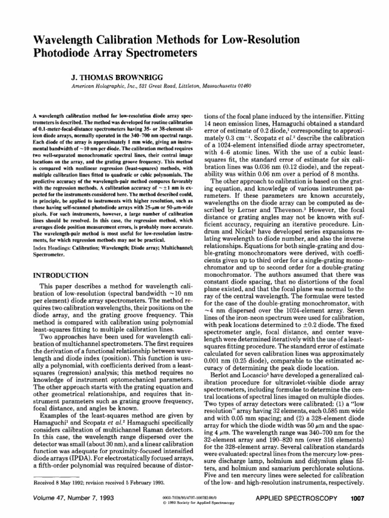 Wavelength Calibration Methods For Low-Resolution | PDF