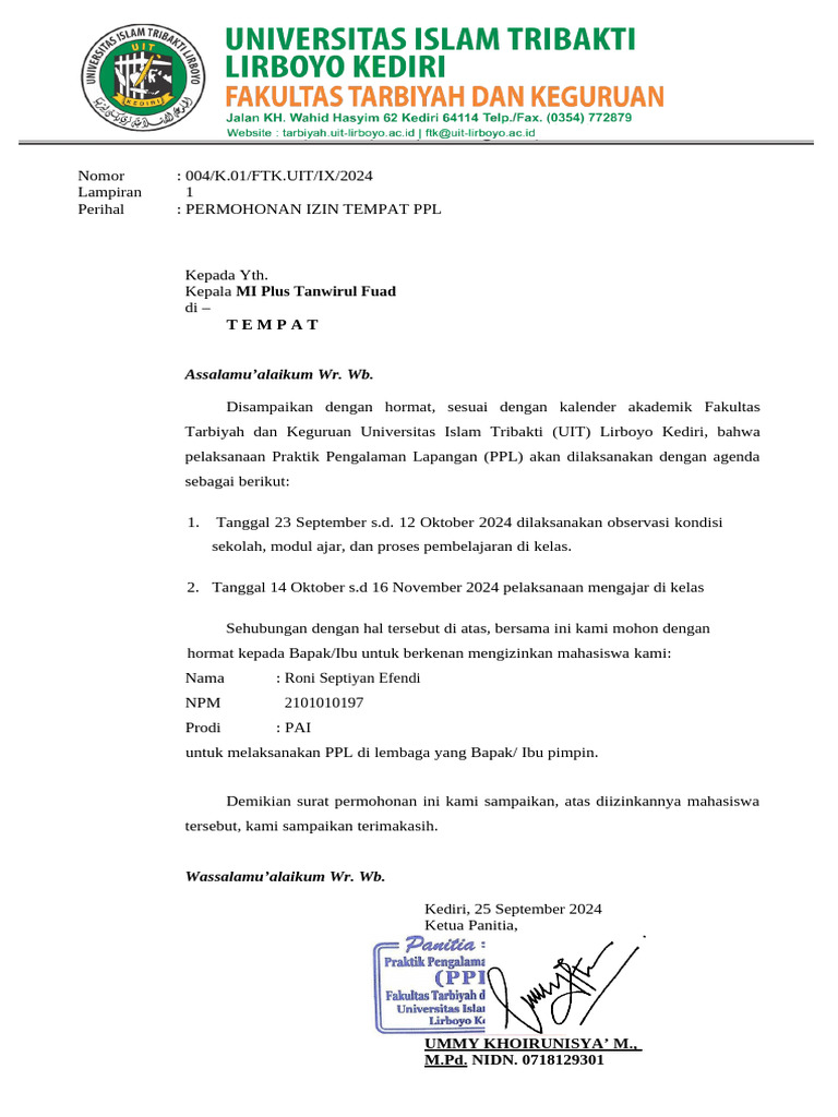 Surat Roni - MI Plus Tanwirul Fuad | PDF