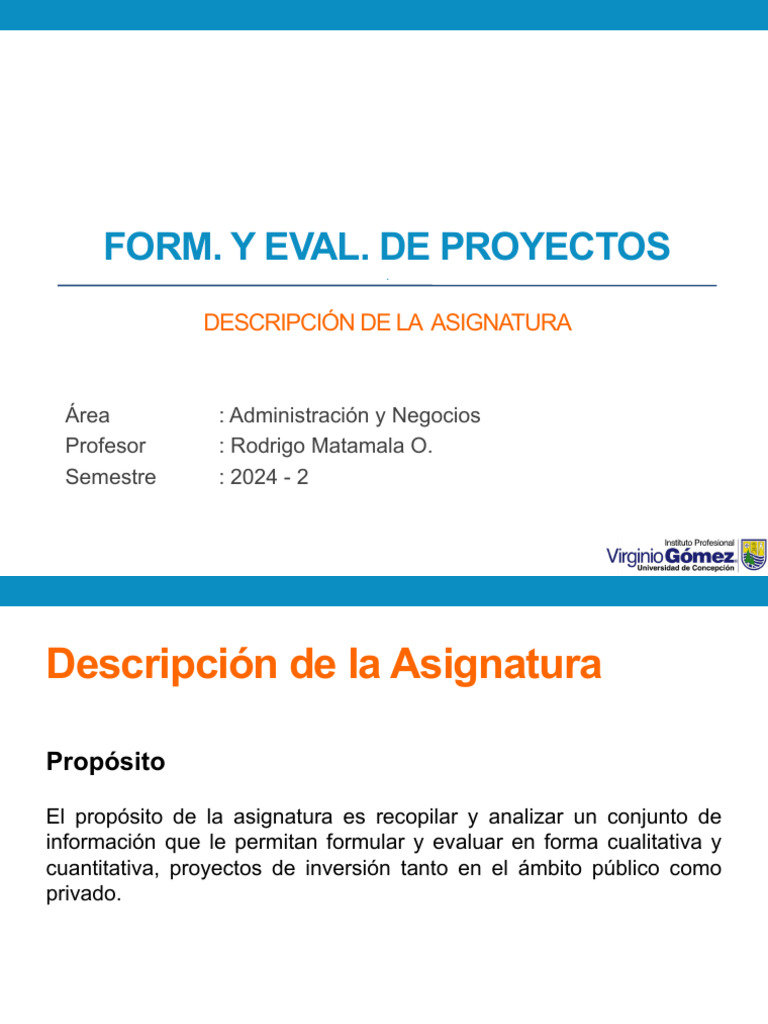 UNIDAD 0 - FORM - EVAL - PROYECTOS - Descripción | PDF
