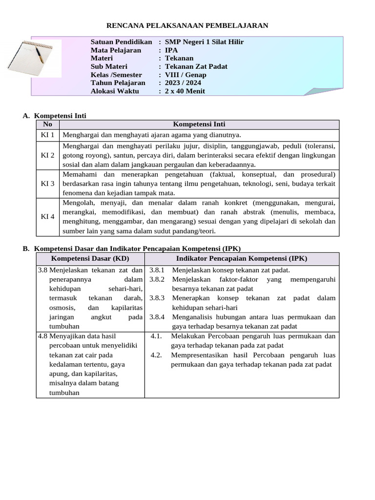 RPP Tekanan Zat Padat | PDF