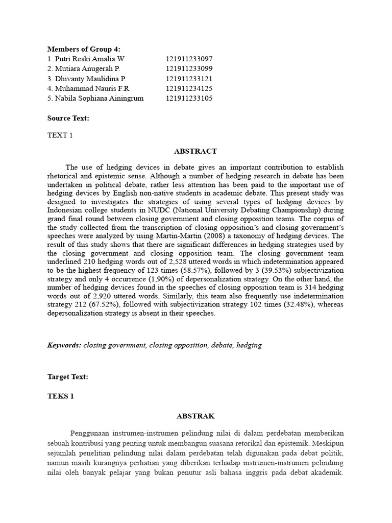 Translation Process Assignment - Group 4 | PDF