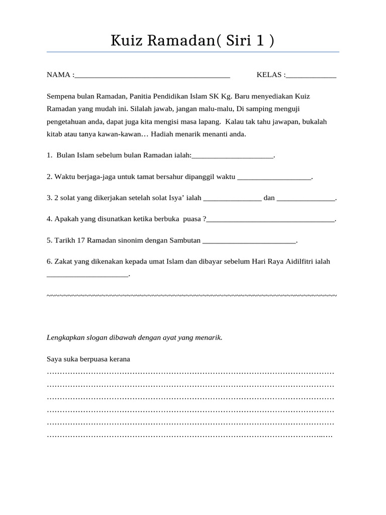 Kuiz Ramadan 2017 | PDF