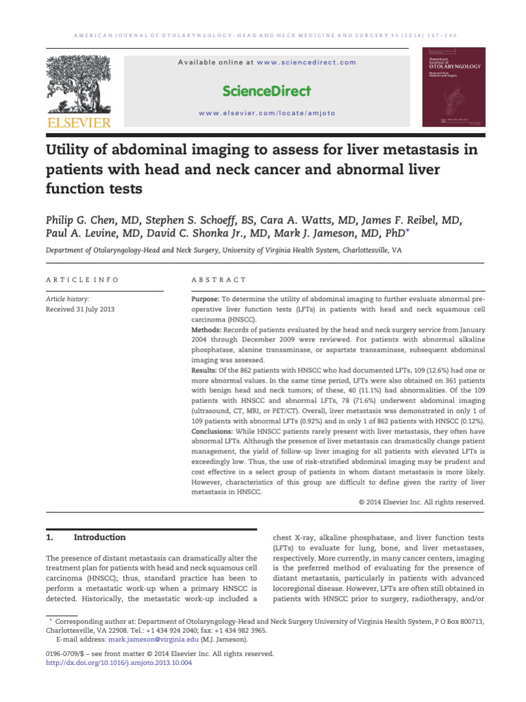 Utility of Abdominal Imaging To Assess For Liver Metastasis in Patients ...