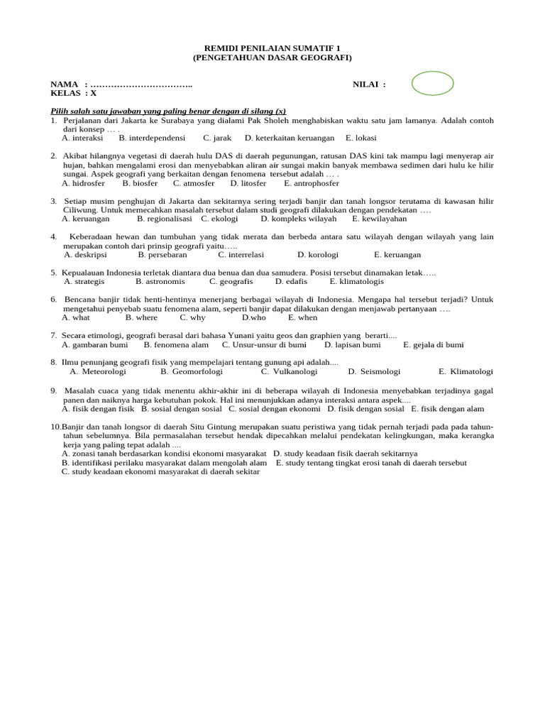 Remidi PH 1 Dan PH 2 Kelas X Ips 1 | PDF