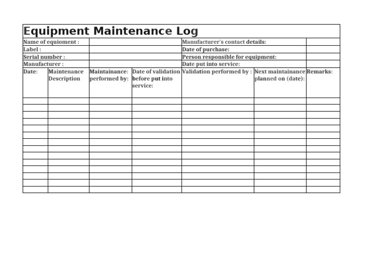 Equipment Maintenance Log | PDF