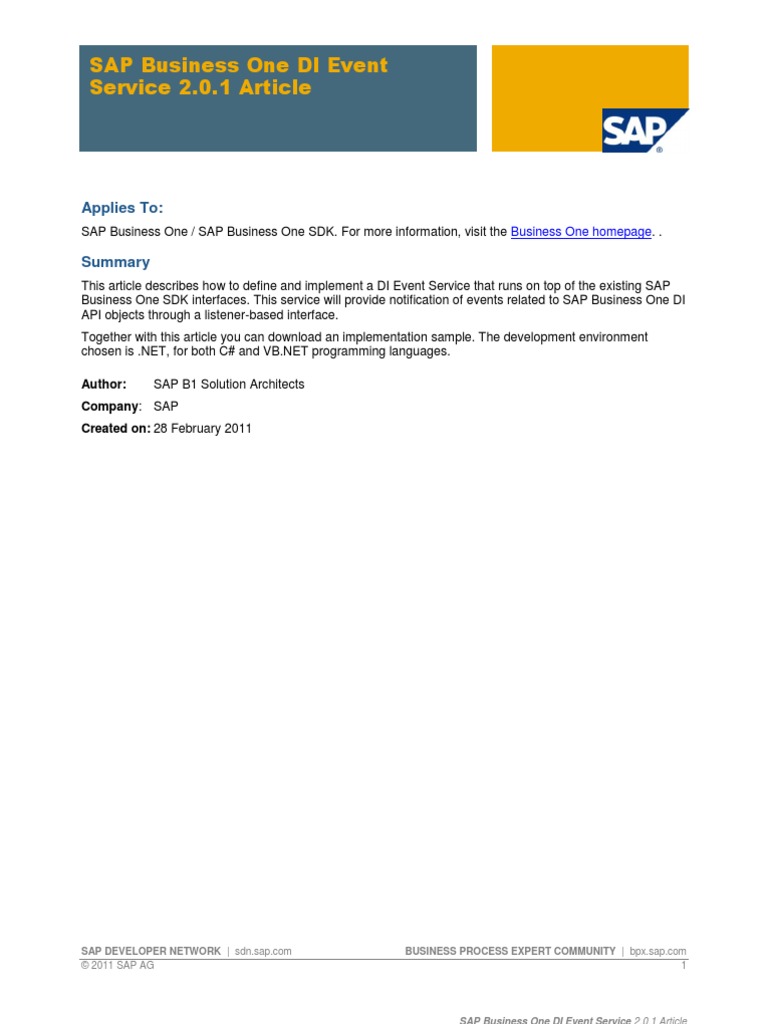 SAP Business One DI Event Service 2.0.1 Article | PDF | Windows ...