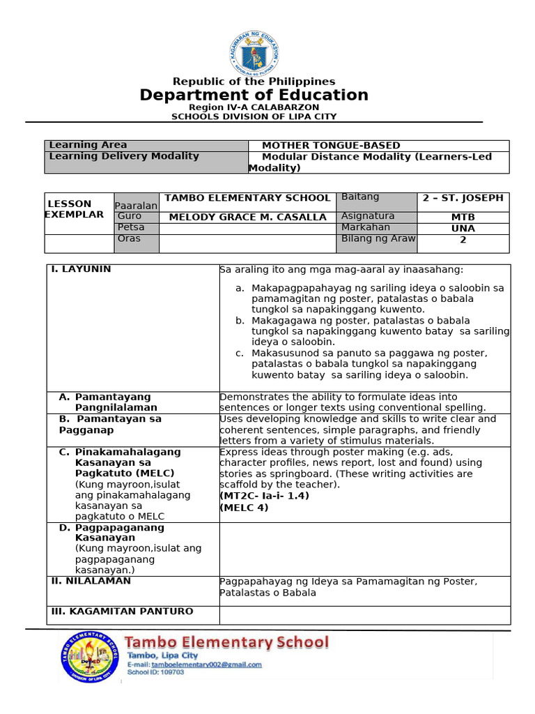 LE - Week 3 Aralin 1 MTB2 | PDF