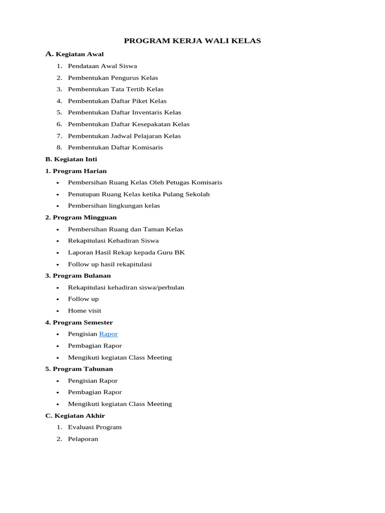 PROGRAM KERJA WALI KELAS | PDF