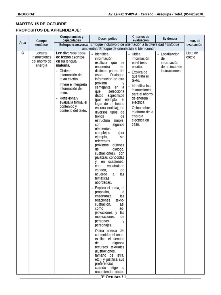 3° Grado - Actividaddel 15 de Octubre | PDF