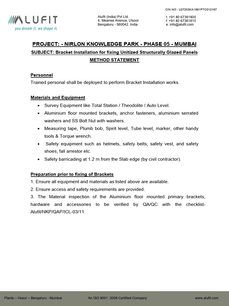 Method Statement - Bracket Fixing | PDF