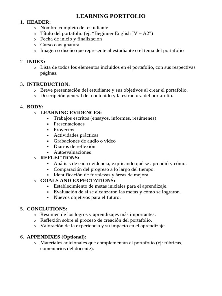 Structure of A Learning Portfolio. | PDF