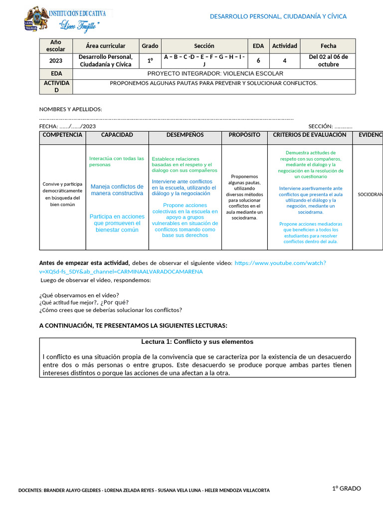 DPCC 1° - Actividad 4 Eda 6 - Estudiante | PDF