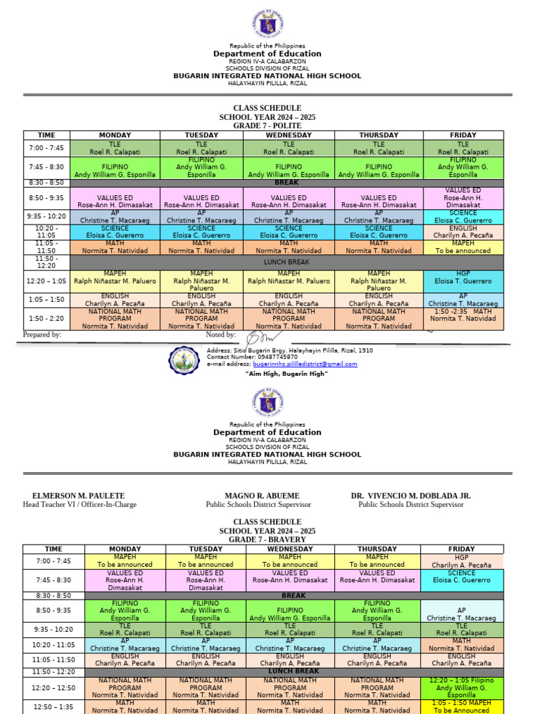 Adjusted Final Schedule SY 2024 2025 Values Ed | PDF