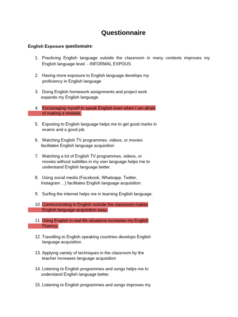 Questionnaire | PDF