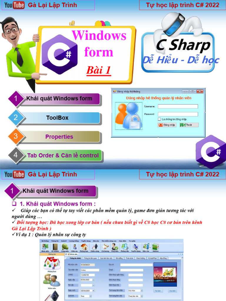 1. (Winform C# 2022) - ToolBox, Properties, Tab Order & Căn lề control ...