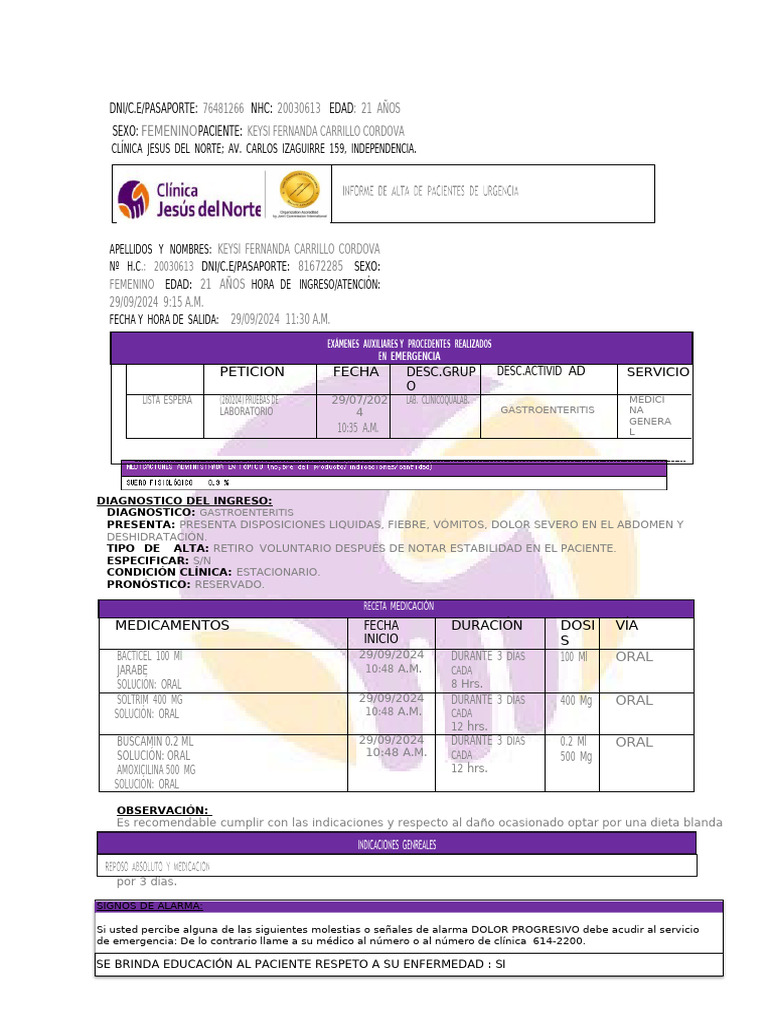 Certidicado Medico-Keysi Carrillo | PDF