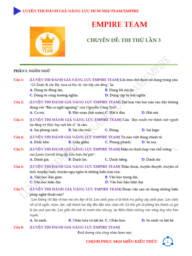 De Thi Thu Lan 3 2k6 Empire Team | PDF