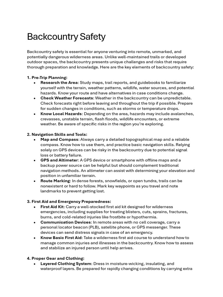 Backcountry Safety | PDF