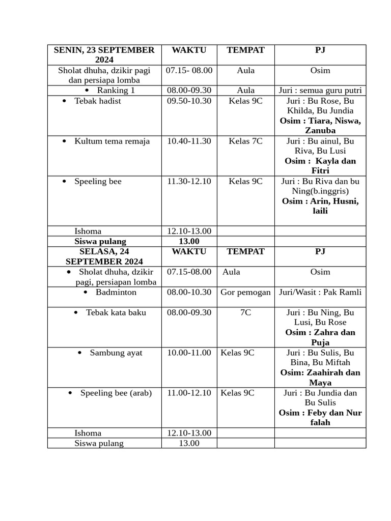 Jadwal KTS Ganjil 2024 | PDF