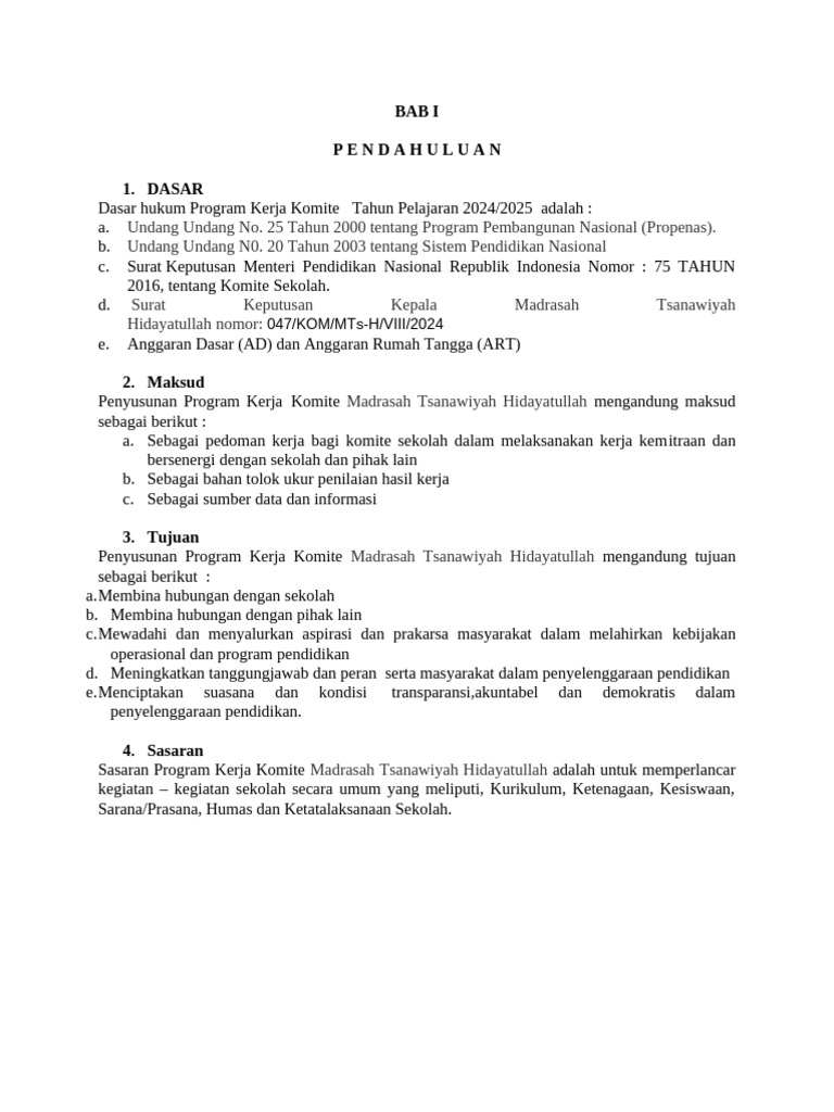 Program Kerja Komite Madrasah | PDF