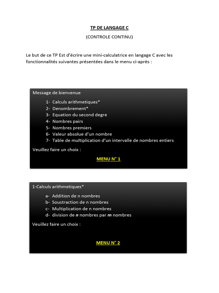 (Controle Continu) : TP de Langage C | PDF