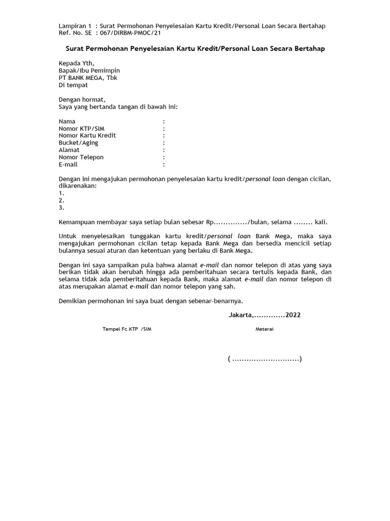 Surat Permohonan Penyelesaian Kartu Kredit Secara Bertahap-1 MASTER | PDF