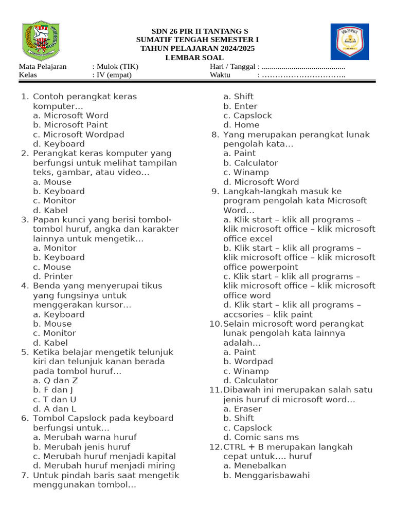 STS TIK Kelas 4 | PDF