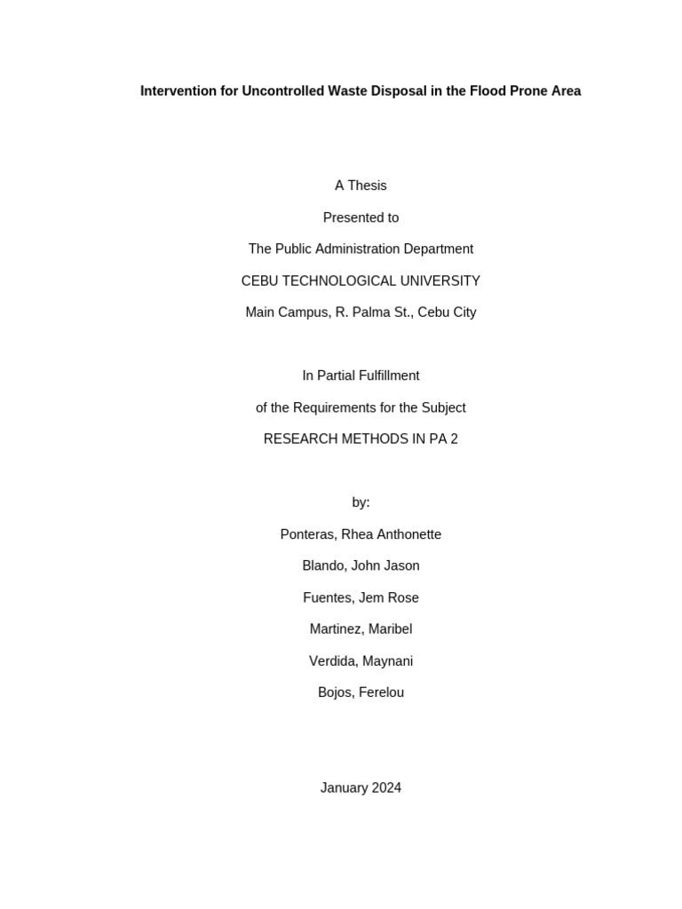 Intervention For Uncontrolled Waste Disposal in The Flood Prone Area | PDF