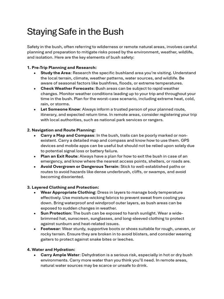 Staying Safe in The Bush | PDF