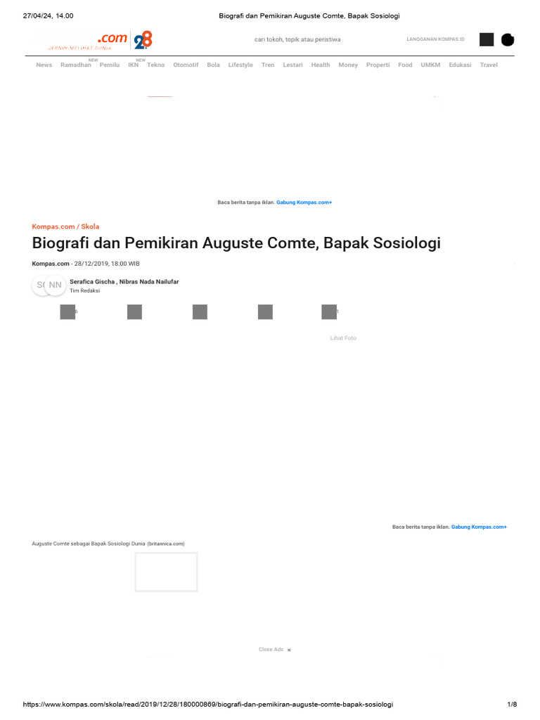 Biografi Dan Pemikiran Auguste Comte, Bapak Sosiologi | PDF