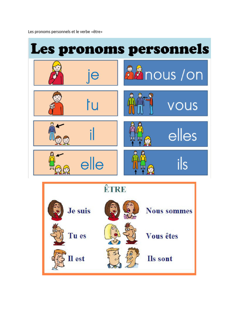 Les pronoms personnels et le verbe «être» | PDF