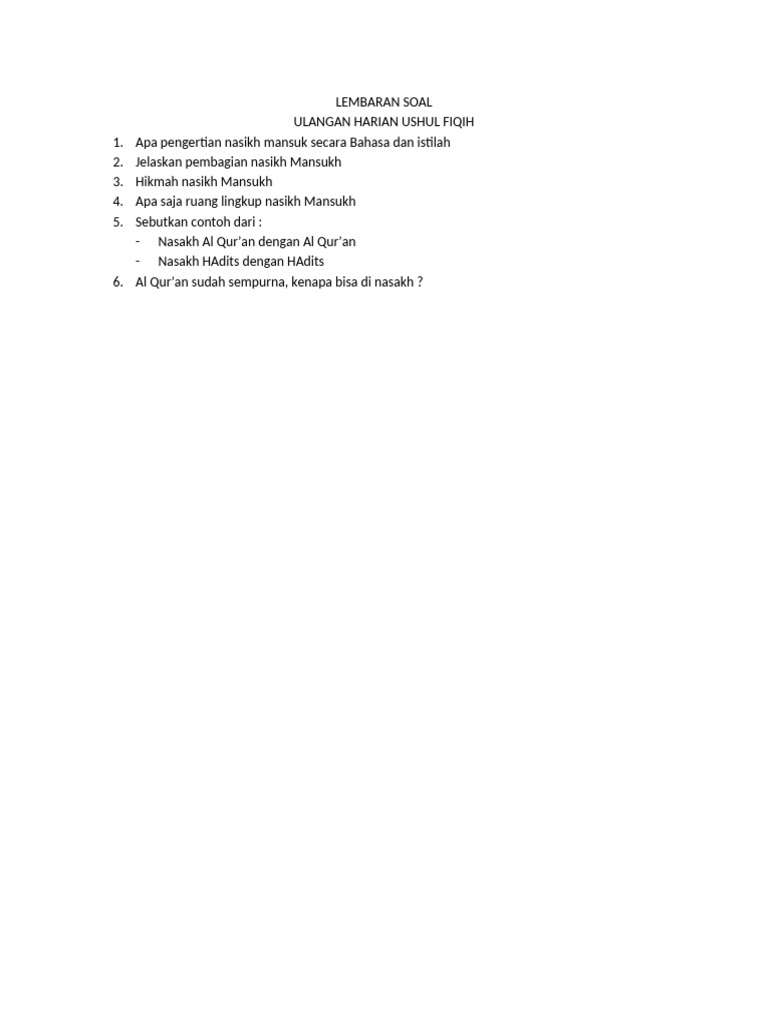 Lembaran Soal Ushul Fiqih | PDF