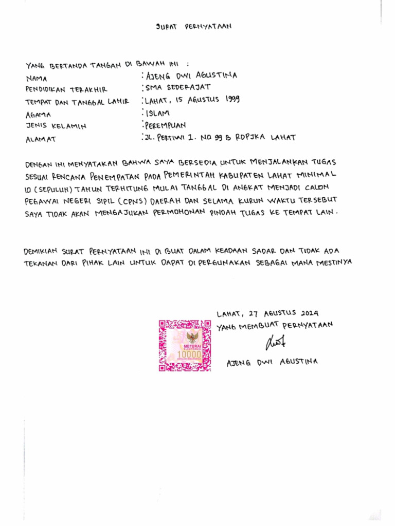 E-Materai Pernyataan Ajeng | PDF