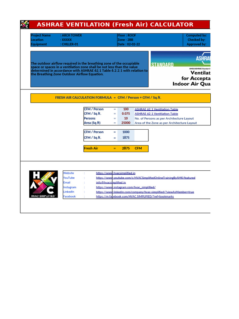 ASHRAE Ventilation Fresh Air Calculator | PDF | Ventilation ...