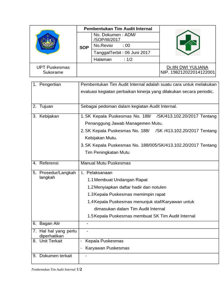SOP Pembentukan Tim Audit Internal | PDF