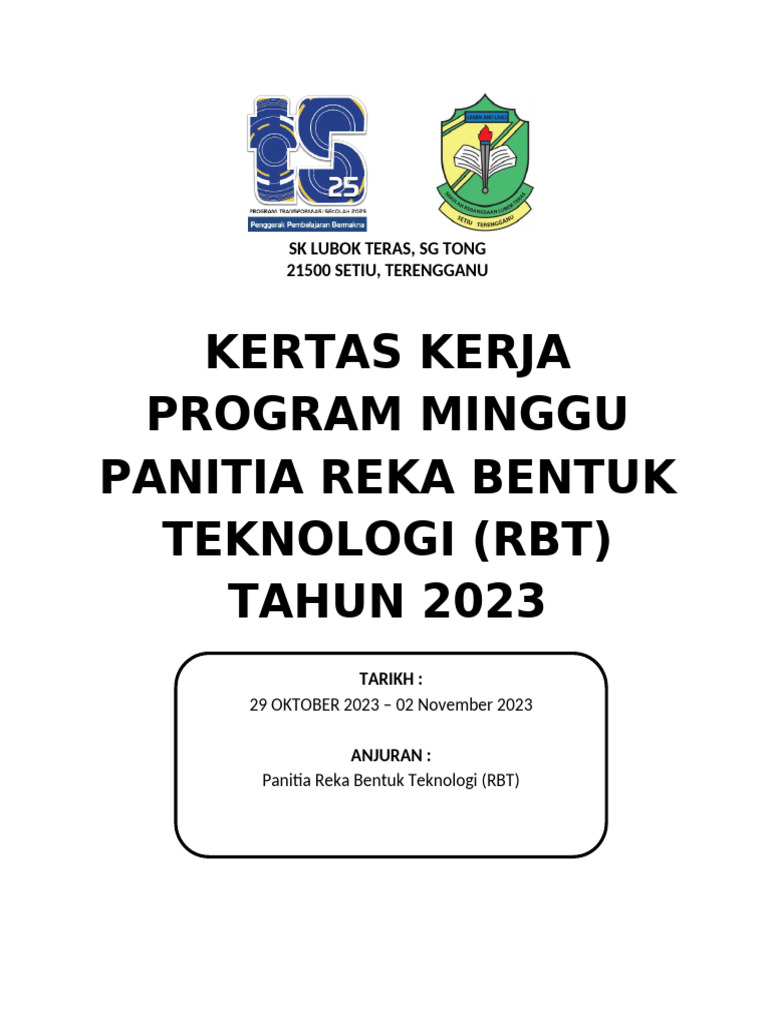 Kertas Kerja Minggu Panitia RBT 2023 | PDF