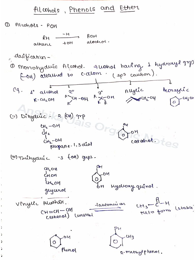Alcohol Phenol and Ether Chemistry Notes | PDF | Organic Compounds ...