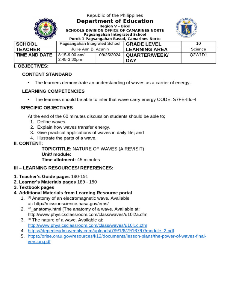 Lesson 1 Nature of Waves | PDF