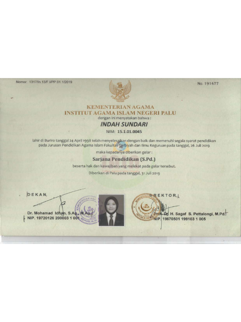 Ijazah-Pddikti Indah Sundari | PDF