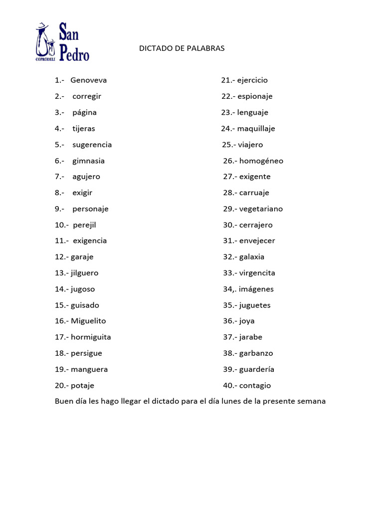 Dictado de Palabras Día 16 Set | PDF
