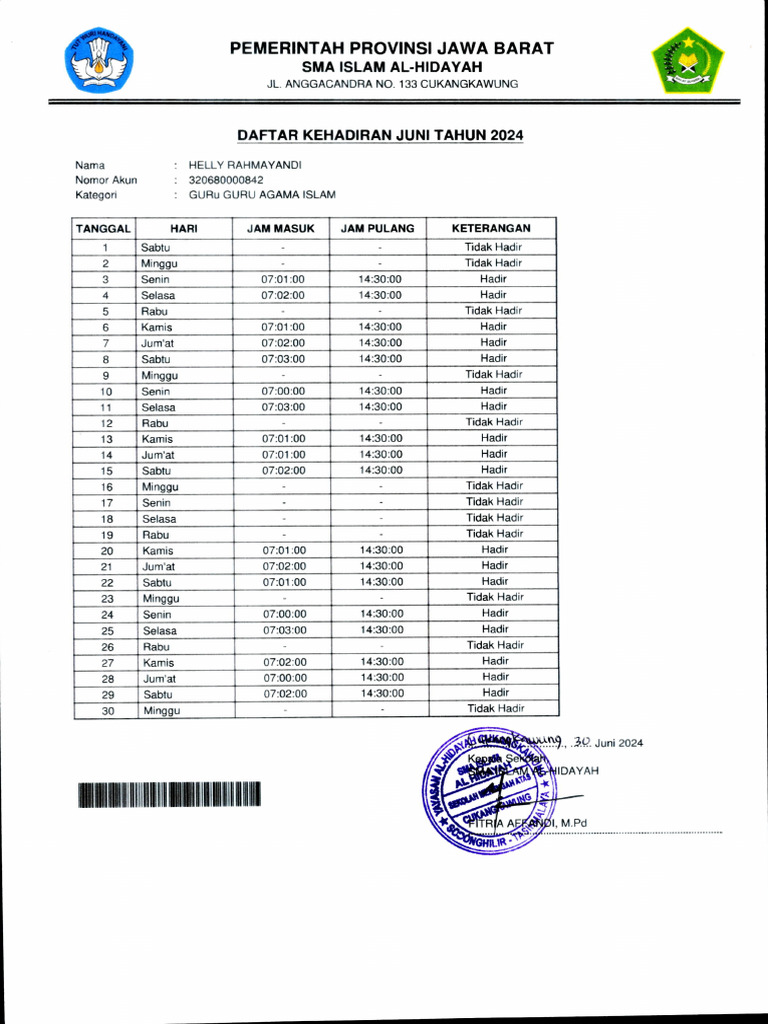 Absen Juni Helly 202400001 | PDF