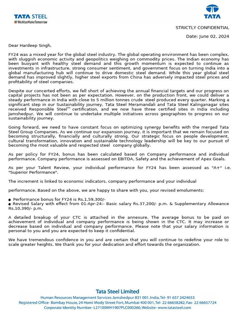 Increment Bonus Letter 431041 | PDF