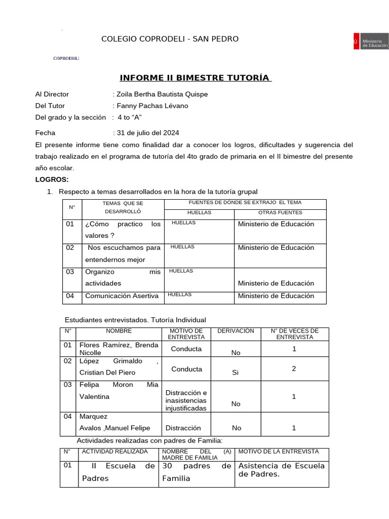 Informe II Bimestre 4a | PDF
