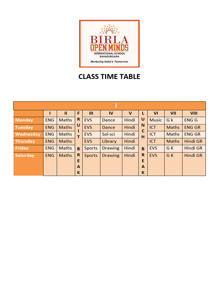I Class Time Table | PDF