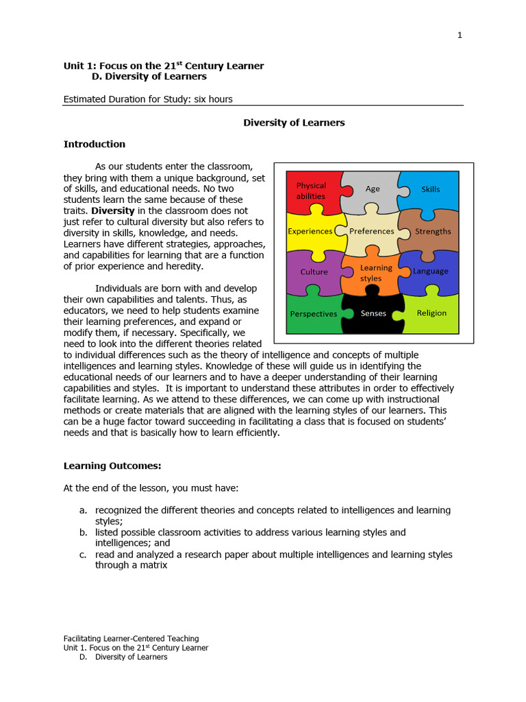 Unit-1D-Unit-1.D.-Diversity-of-Learners | PDF
