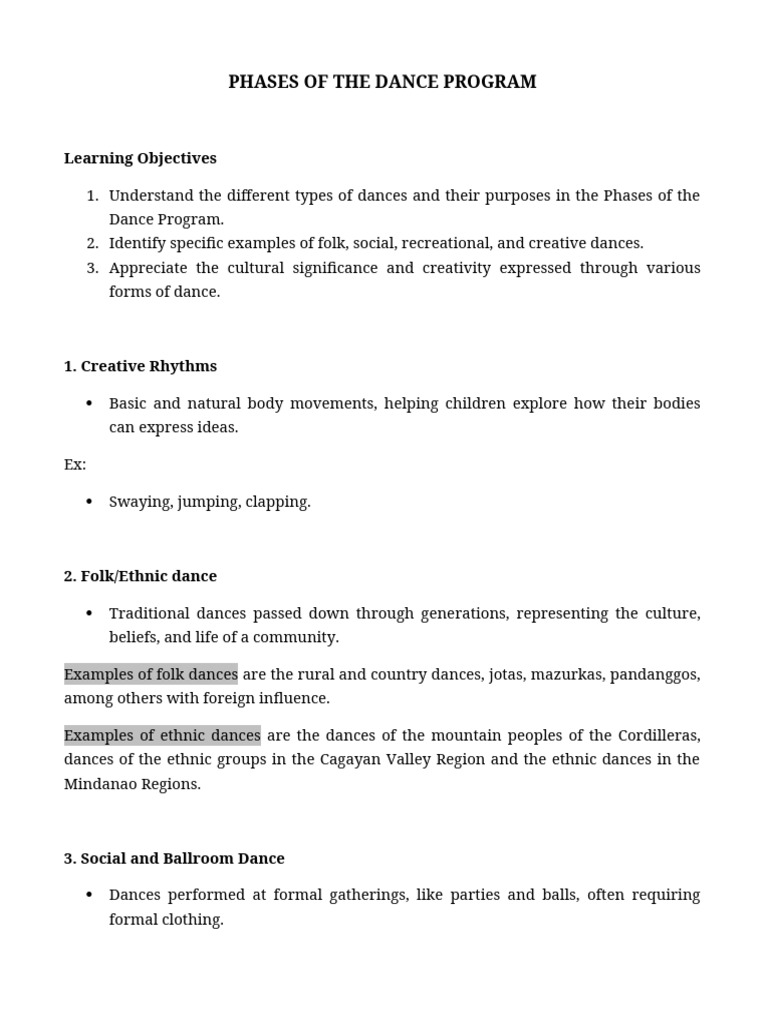 Phases of the Dance Program Explained | PDF | Dances | Ballroom Dance