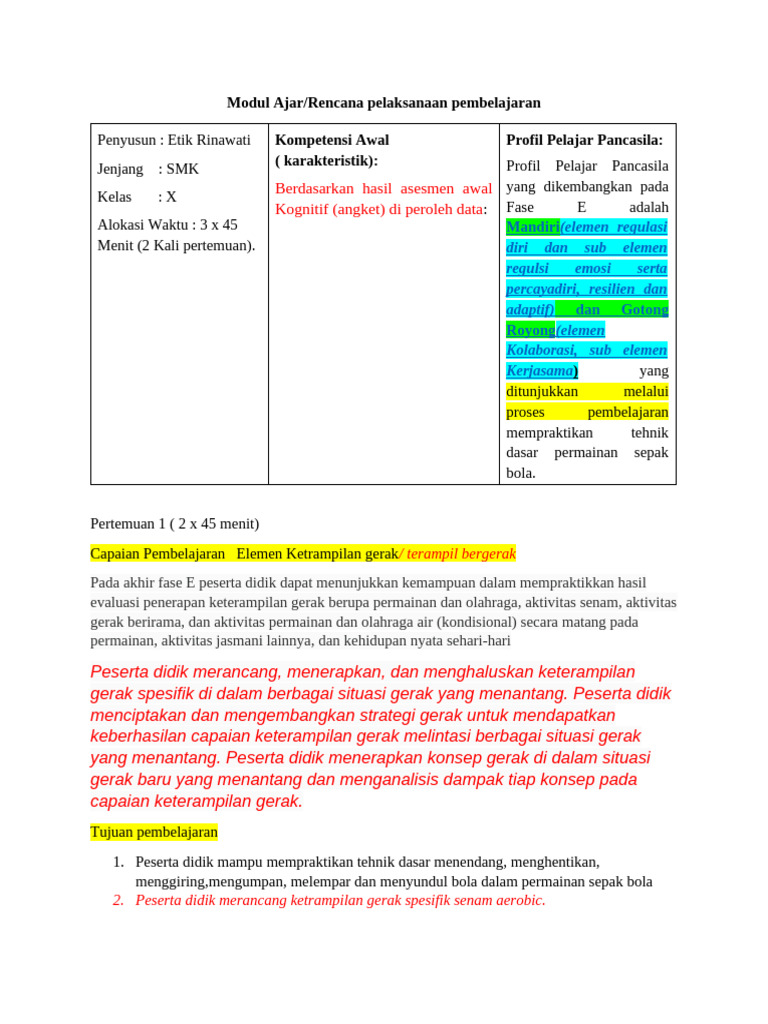 RPP PJOK KUmer | PDF