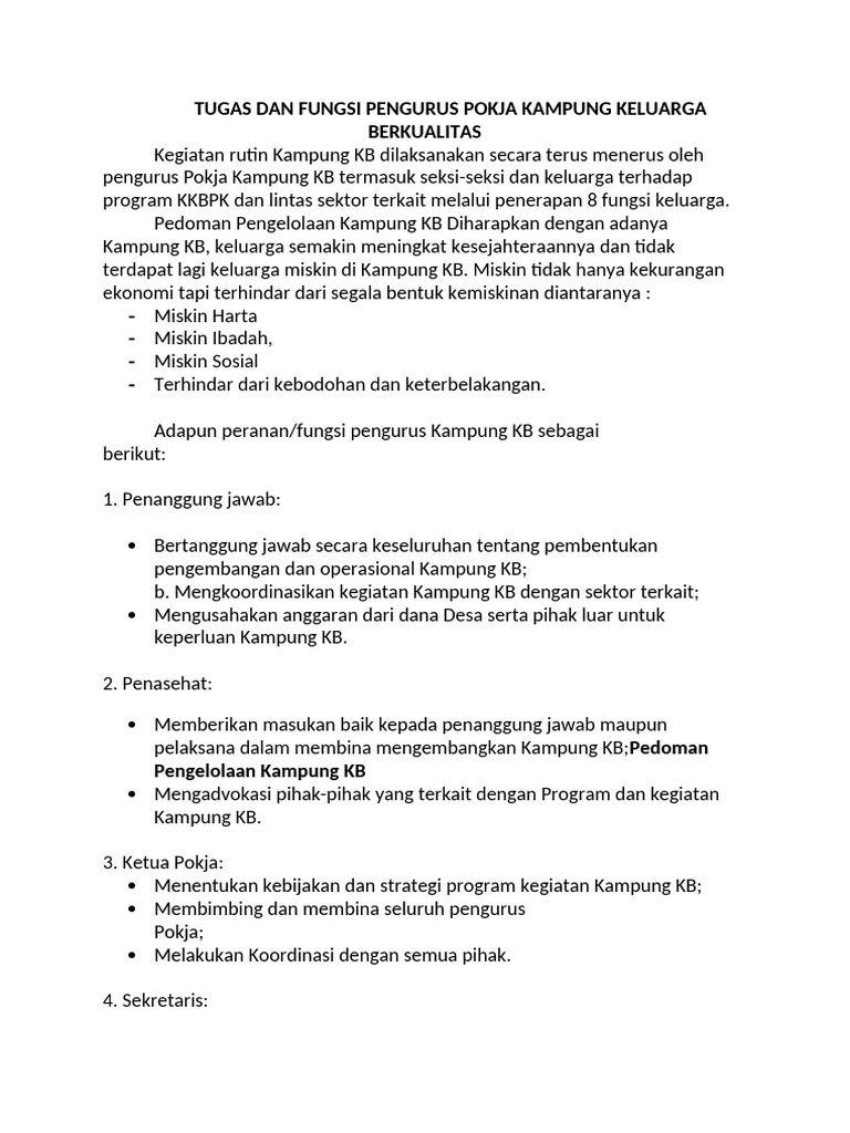 Tugas Dan Fungsi Pokja KP KB | PDF